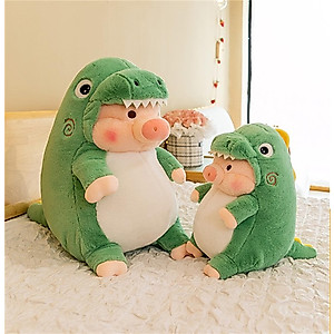LANFIRE Pig Plush Stuffed Toy Pig Dressed as Shark Dinosaur Cute Plush Pillow for Boys Girls (Green, 15.6 in)