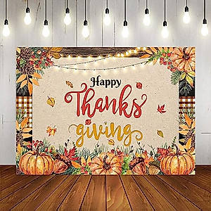 Mocsicka Fall Thanksgiving Party Decorations Rustic Wood Maple Leaves Pumpkin Photography Background Happy Thanksgiving Farm Harvest Photo Booth Props (7x5ft)