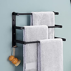 KES 3-Tier Black Towel Bar 16 Inch Bathroom Towel Rack Towel Holder Rustproof Towel Hanger Slipper Rack with 2 Hooks Wall Mount, BTH400S40DG-BK