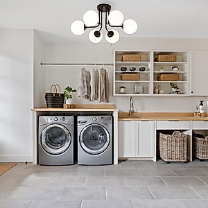 Hoengles Modern Semi Flush Mount Ceiling Light,Black White Glass Shade Semi Ceiling Light 6-Light,Sputnik Chandeliers for Bedroom Hallway Dining Room Lighting Fixture, HL-23072703