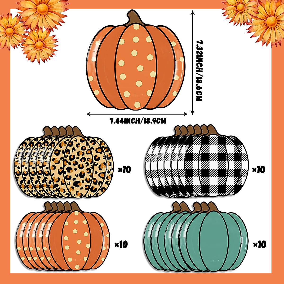HAKOTI 40Pcs Fall Pumpkin Paper Plates - Thanksgiving Party Supplies Fall Thanksgiving Harvest Party Tableware Decoration Orange Pumpkin Shape Plates for Autumn,Halloween Holiday Party
