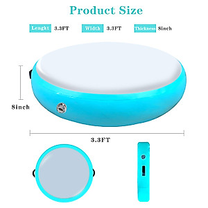 Air Spot Gymnastic 3.3 FT Tumbling Mats, Round Inflatable Tumble Track Gymnastic Equipment for Cheerleading, Gymnastics Training, Beach, on Water Thick 8 in