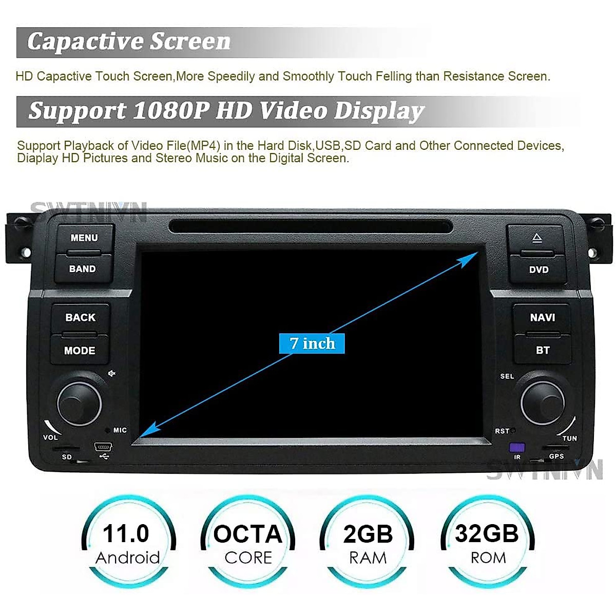 SWTNVIN Car Stereo Radio Compatible with BMW 3 Series 1999 2000 2001 2002 2003 2004(E46) Rover75 MG ZT Android 11 Octa-Core 2G RAM 32G ROM 7 Inch HD Support BT5.0 Wifi GPS TPMS Steering Wheel DVD Play