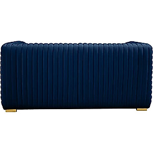 Meridian Furniture 640Navy-L Ravish Collection Modern | Contemporary Velvet Upholstered Loveseat with Deep Channel Tufting + Both Gold & Chrome Legs Included