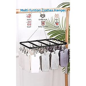 TOWOOZ Clothes Drying Rack with Clips, Stainless Steel Durable Clip and Drip Hanger Windproof Clothes Hanger Rack for Socks/Bras/Underwear/Towels, Portable Laundry Drying Rack (28 Clips, Black)