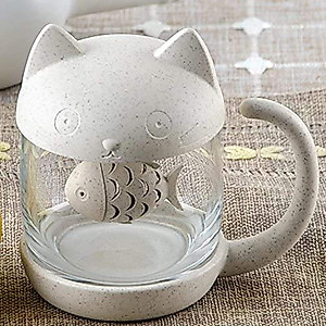 Glass Dog Tea Cup Mug Water Bottle-with Fish Tea Filter Infusion Filter 250ml 12.5X8.6X11.9cm
