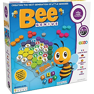 Bee Genius - Award Winner Puzzle Family Board Game for Ages 3+ Kids. 46,656 Possible Solutions to Help The Queen Bee & Worker Bees Build Their Honeycomb by Filling in Colored Shapes!