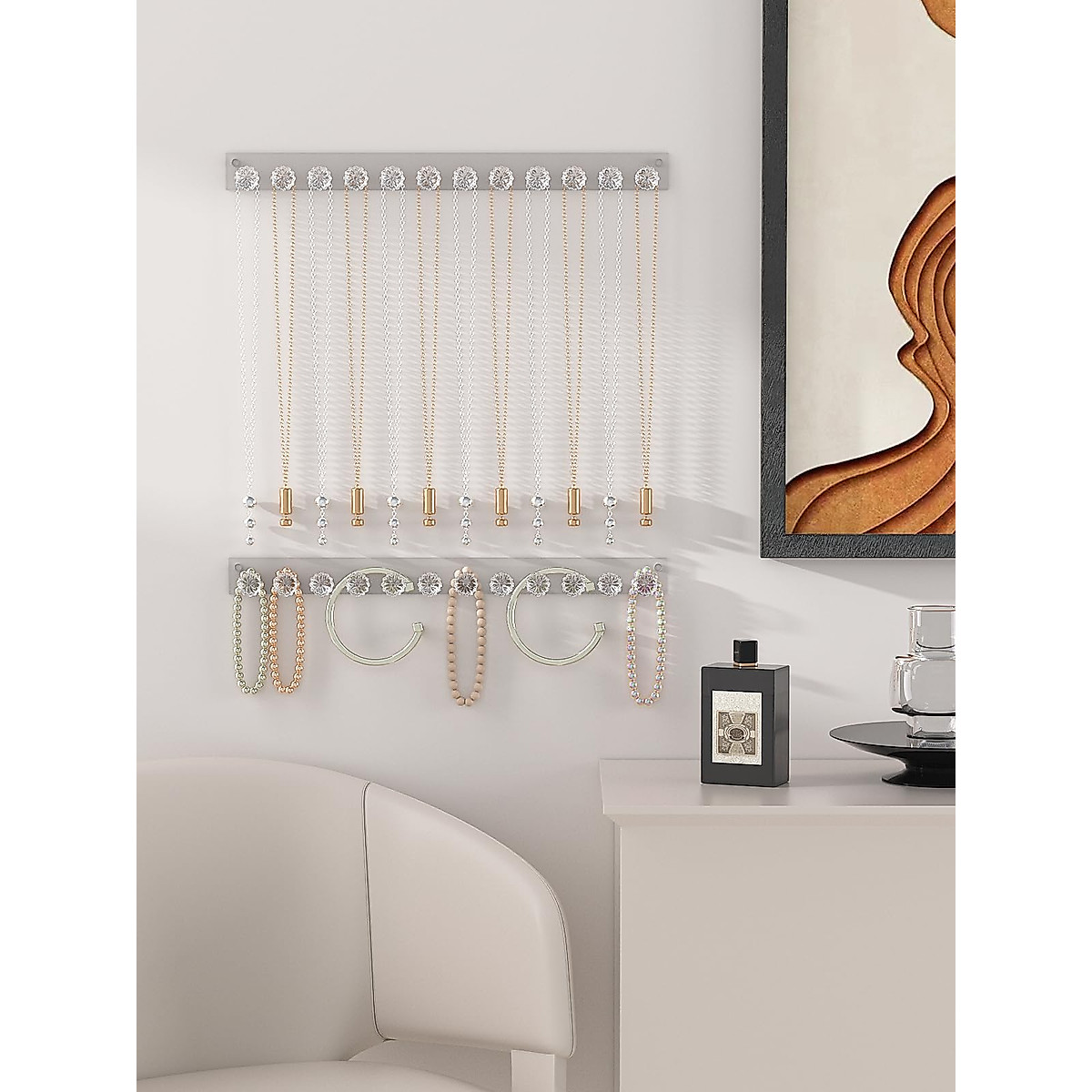 LongMen Acrylic Necklace display for Women,Necklace Holder Organizer for Girls,Jewelry Organizer Hanging with 12 Hooks,Jewelry Hangers for Necklace (2)