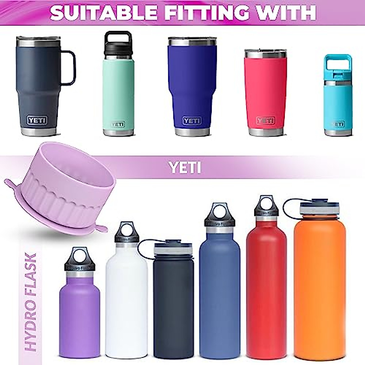 ODRAGO 2Pcs Silicone Boot With Suction for Stanley Quencher H2.0 40 oz, 30 oz, 20 oz tumblers & Yeti Rambler 20 oz/30 oz Tumblers and Hydroflask 12-24 oz water bottles. Protective Accessories (PURPLE)