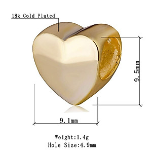 Gold Plated 925 Sterling Silver European Style Beads. Glossy Shiny Heart Charm, Hold Me Firmly Charm, Steadfast Love Charms