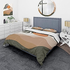 DESIGN ART Designart 'Abstract Red Moon in Earth Toned Mountains I' Modern Duvet Cover Comforter Set Full/Queen Cover + Comforter + 2 Shams 4 Piece