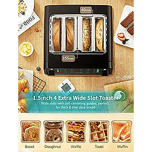 Gevi Toaster 4 Slice,Led Display Touchscreen Bagel Toaster with Dual Control Panels of Bagel/Reheat/Defrost/Cancel/Toasting One Slice/Longer Function,6 Shade Setting