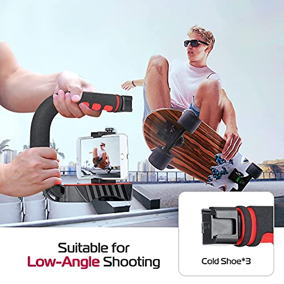 ULANZI U-Grip Pro Handheld Video Rig Steadicam with Triple Cold Shoe, Stabilizing Handle Grip Compatible for iPhone 13 12 Pro Max Xs 8 7 Plus GoPro 10 9 8 Canon Nikon Sony DSLR Cameras