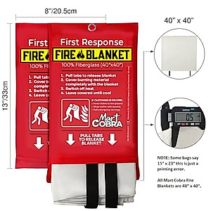 Mart Cobra Emergency Fire Blanket for Home and Kitchen – Easy to Carry 40” x 40” Fire Suppression Blanket Can Fit in Survival Kits & Camping Gears – Made with 100% Fiberglass Fabric – 2-Pack