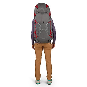 Osprey Eja Pro 55L Women's Backpacking Backpack, Dale Grey/Poinsettia Red, WXS/S