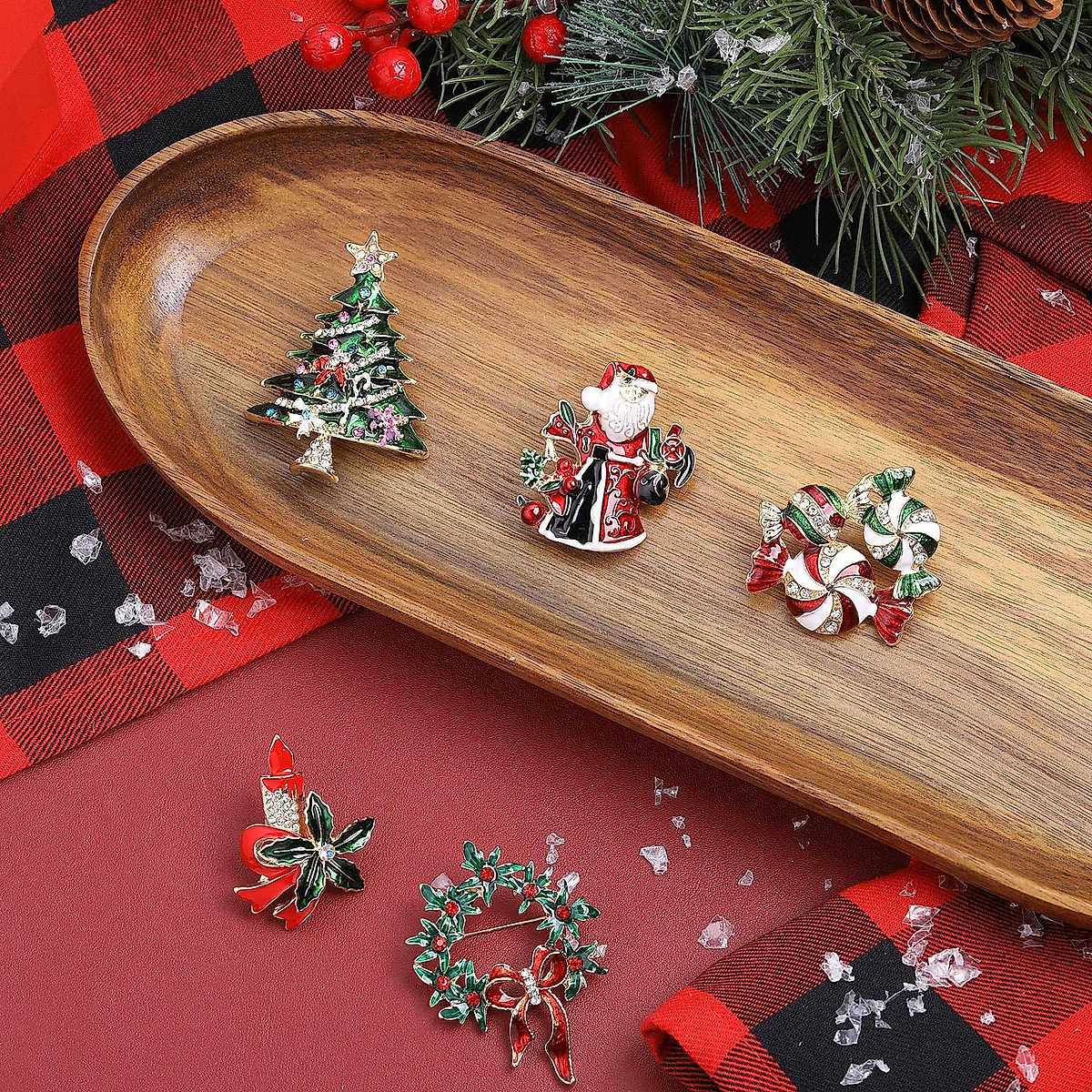 Yaomiao 9 Pieces Christmas Pin Brooch for Women Rhinestone Crystal Christmas Element Pins Snowman Bells Christmas Trees Jewelry Pins for Xmas Decorations (Elegant Style)