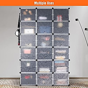 ALUPOM Portable 72 Pair Shoe Rack Organizer with Door and Versatile Hook, Shoe Storage Cabinet Easy Assembly, Stackable Free Standing Shoe Rack