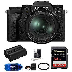Fujifilm X-T4 Mirrorless Digital Camera with XF 16-80mm f/4 R OIS WR Lens (Black) Bundle, Includes: SanDisk 64GB Extreme PRO SDXC Memory Card, Spare Fujifilm NP-W235 Battery and More (7 Items)
