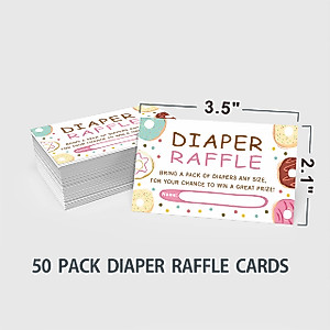 JCVUK Baby Shower Games, 1 Diaper Raffle Standing Sign with 50 Diaper Raffle Tickets,Donut Love Theme Babyshower Party Decorations and Supplies For Boys or Girls(LBLK-B12)
