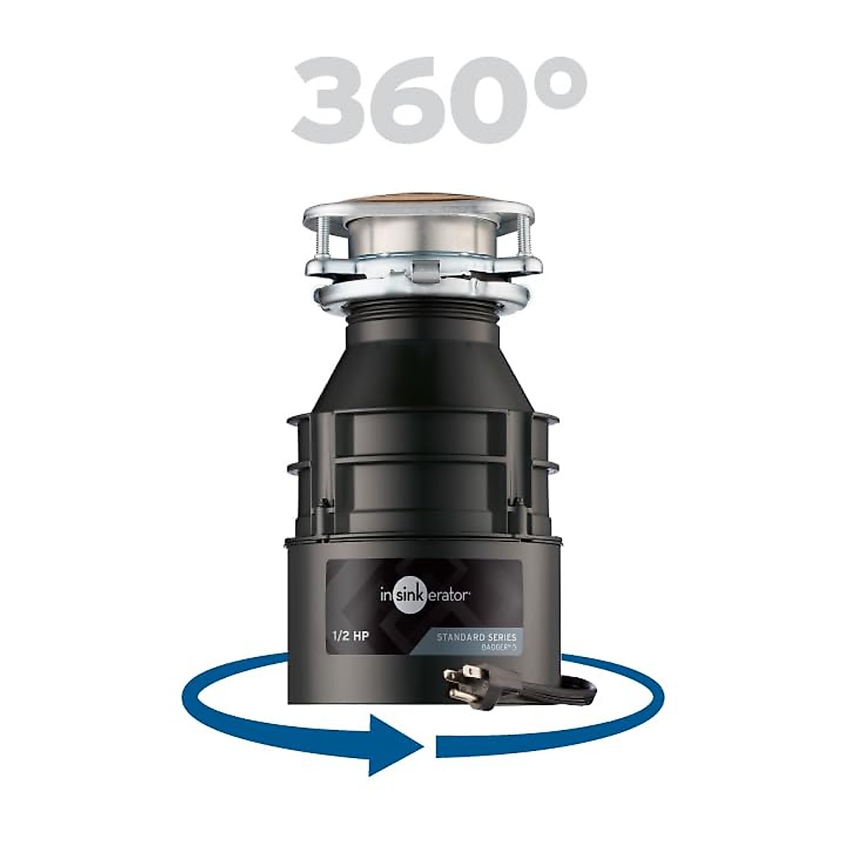 InSinkErator Badger 5 Garbage Disposal with Power Cord, Standard Series 1/2 HP Continuous Feed Food Waste Disposer, Badger 5 W/C, No Size, Black/Gray