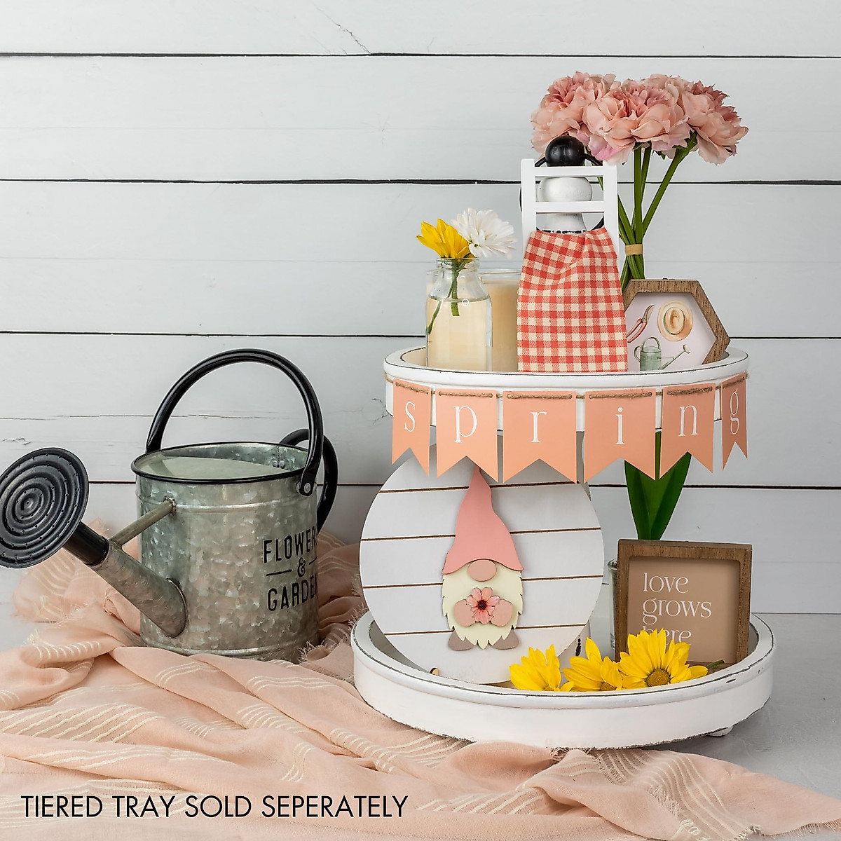 Beautiful Tiered Tray Decor Set for Spring - Interchangeable All Season Decorations Bundle Incl. Easter, Summer & More - Modern Farmhouse Centerpiece for Home & Kitchen Decor