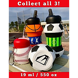 8 Ball Water Bottle - Collapsible Silicone Durable Handheld H2O Wide Mouth Black Sports Billiards Ball Container holds 19oz