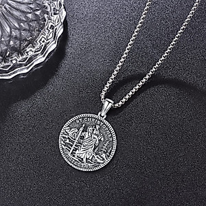 Aniu St Christopher Necklace for Men Saint Christopher Necklace for Men St Christopher Medal Medallion Pendant Necklace Sterling Silver Protect Talisman Necklace Tavel Jewelry