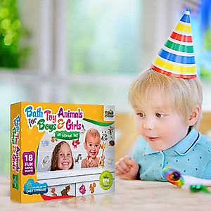 3 Bees & Me Animal Bath Toys for Boys and Girls – Fun Foam Animals with Bath Toy Storage Bag – 18 Piece Kids Bath Set for Toddlers and Kids