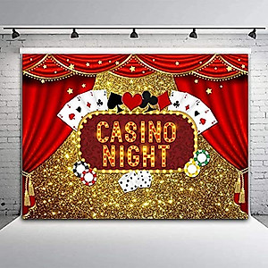 Casino Night Poker Dice Red Curtains Photography Backdrop Vinyl Las Vegas Gold Glitter Bokeh Photo Background Birthday Party Banner Decorations Banner 7x5ft Photo Booths Studio Props Dessert Table