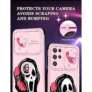 Goocrux (2in1 for Samsung Galaxy S21 Ultra Case Skull Skeleton Women Girls Cute Girly Phone Cover Cool Funny Goth Design with Slide Camera Cover+Ring Holder Teen Cases for S21 Ultra 6.8''