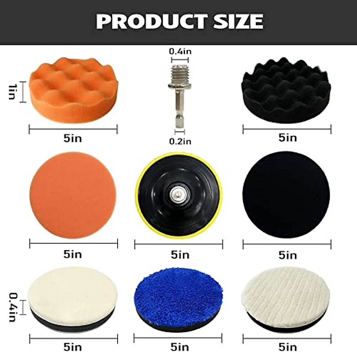 5''Wool Buffing Polishing Pads Set 9pcs Polishing Pads Kit Car Foam Buffing Sponge and Wool Pads Kit with M14 Drill Adapter for Car Headlight Restoration,Car Buffer Polisher, Polishing and Waxing