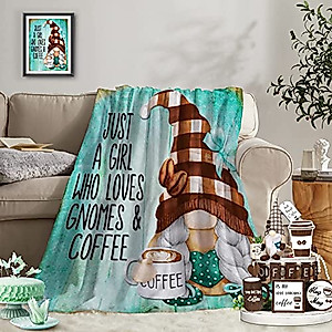 Ivarunner Vintage Coffee Gnome Blanket, Coffee Gnome Gifts for Women/Girl/Besties/Sister/Friend/Adult,Coffee Lover Gifts for Women,Travel/Couch/Bed/Sofa Throw Blanket,Gnome Decor, 50x60 Inches