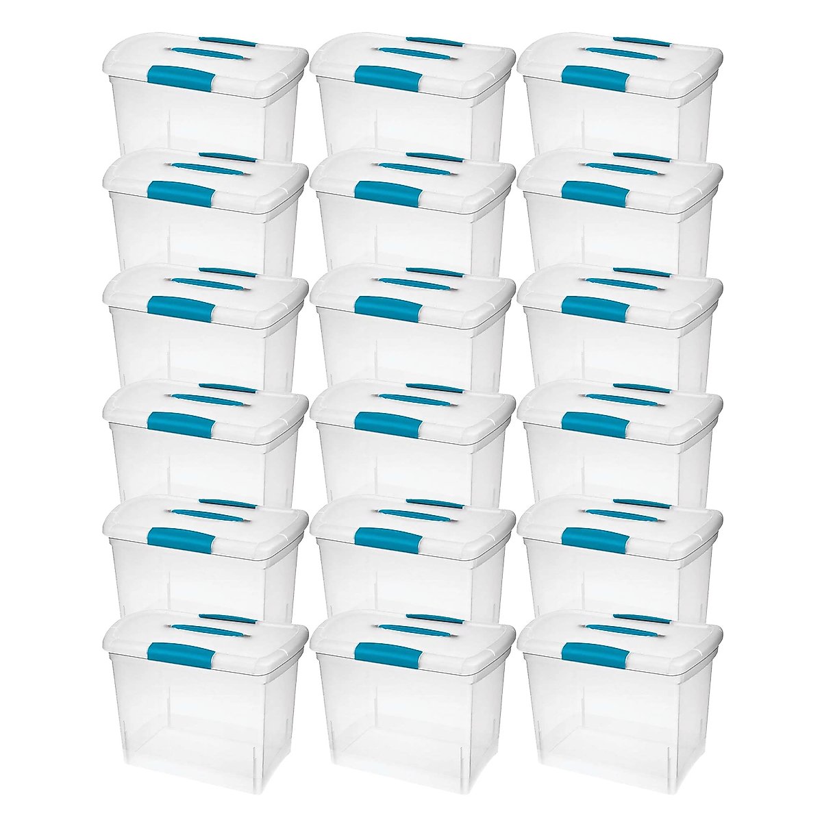 Sterilite Large Nesting ShowOffs, Stackable Small Storage Bin with Latching Lid and Handle, Plastic Container to Organize Office Files, Clear, 18-Pack