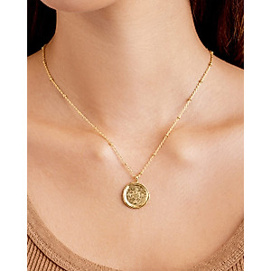 gorjana Women's Compass Coin Pendant Necklace, 18K Gold Plated Medallion, Adjustable 19 inch Chain