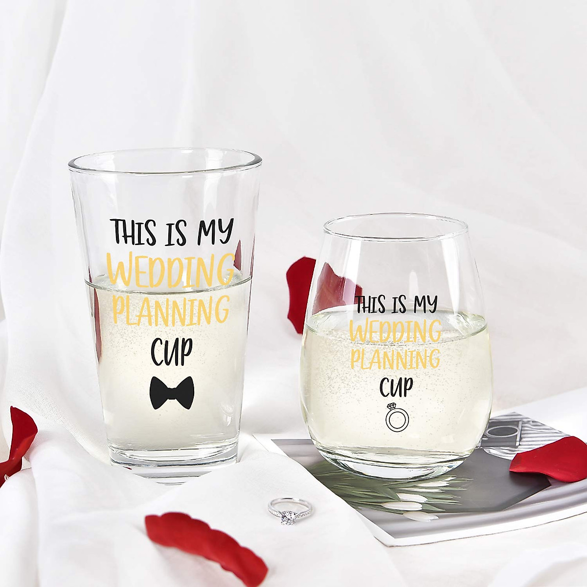 This is My Wedding Planning Glass Set for Wedding – Unique Engagement Gifts For Him and Her – Perfect Engagement Present, Wedding Gift, Bridal Shower Gift Set of 2 with Beautiful Gift Box