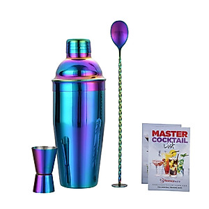 24 oz Cocktail Shaker Bartender Set, Stainless Steel Martini Shaker with Built-in Bartender Strainer & Popular Cocktail Recipes Booklet, Professional Bartender Tool for Home or Bar
