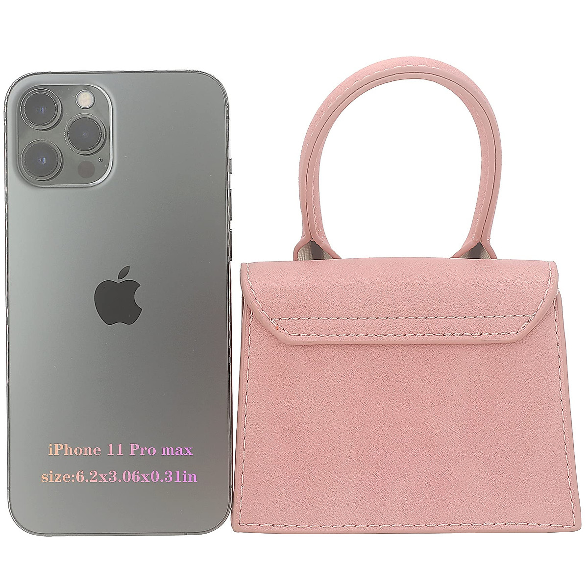 Nodeber Mini Crossbody Bag for Women Girls Synthetic Leather Flap Purse Styling Top-Handle Clutch Handbag Pink