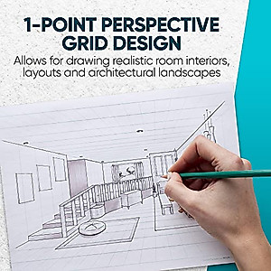 Koala Tools - 40-Page Large Drawing Pad for 1-Point Perspective Drawing, Sketch Pad with Grid Graph Paper for Interior Room Design, Industrial, Architectural and 3D Design, 11 x 17 inches