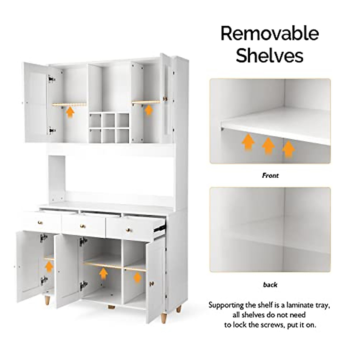 VOWNER 71" Traditional Freestanding Kitchen Pantry Storage Cabinet, Pantry Cabinet with 3 Drawers and 5 Storage Cabinets, White