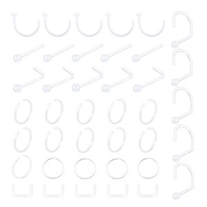 Oveta Clear Piercing Retainers Flexible Bioflex 14G 16G 20G Nose Belly Button Ring Lip Labret Piercings Retainer Eyebrow Tongue Barbells Cartilage Tragus Earrings Retainer (40pcs)