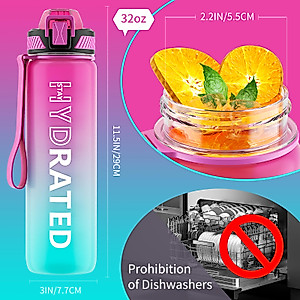 QLUR Water Bottle with Straw, 32 oz Motivational Water Bottles with Time Marker to Drink, Tritan BPA Free, 1L Sports Water Bottle with Carry Strap LeakProof for Women Gym Fitness Outdoor (1 Pack)