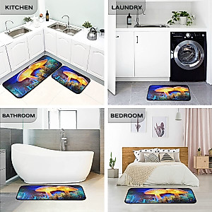 Emelivor Fantasy Glowing Mushrooms Kitchen Rugs and Mats Set 2 Piece Non Slip Washable Runner Rug Set of 2 for Kitchen Floor Home Decorative Laundry