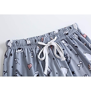 VENTELAN Pajamas Women Short Sleeve Capri PJS Cute Sleepwear Set, Grey-Coffee, Large(US 12-14)