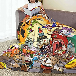 Woodyotime Cuphead & Mugman Show Blanket Throw Flannel Lightweight Couch Quilt Warm Soogan Aircraft Towelling Coverlet for All Seasons 80"X60"