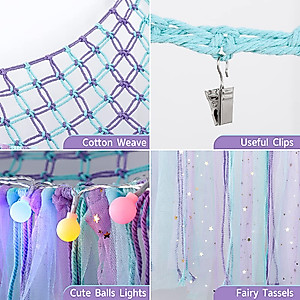 HOOMTREE Stuffed Animal Storage Hammock & Chain, Stuffed Animal Net with Tassels & Lights, Corner Hanging Toy Hammock for Stuffed Animals Plushie Squishmallow, Ideal for Kids Bedroom