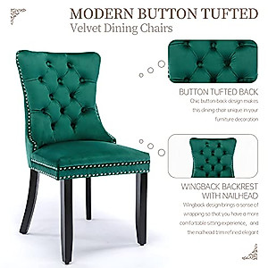 ayoodfo Velvet Dining Chair Set of 2, Upholstered Dining Room Chairs with Nailhead Trim and Back Ring Pull, Modern Luxury Tufted Dining Chairs for Kitchen, Dinning Room, Green