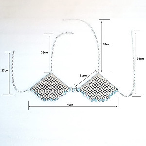 Gold Scale Body Chain Jewelry for Women Sexy Bikini Carnival Bra Harness Music Festival (Silver Color)