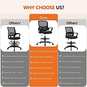 Drafting Chair Tall Office Chair Standing Desk Chair with Thicker Seat, Tall Desk Chair Ergonomic High Office Chair with Adjustable Foot-Ring, Counter Height Office Chairs for Bar Height Desk