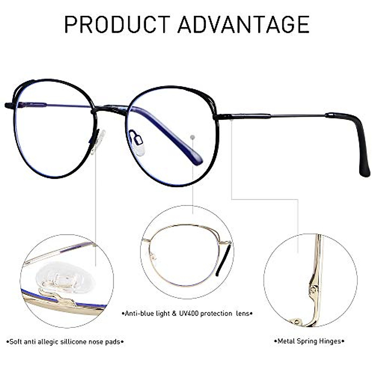 ANDWOOD Blue Light Blocking Glasses Women Cat Eye Computer Eyeglasses Metal Frame Hipster 2 Pack Rose Gold Black