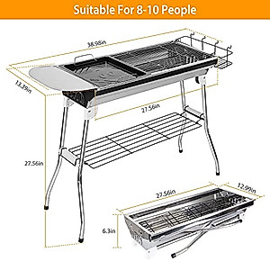 Portable Charcoal Grills,Outdoor Folding Barbecue Grill, Stainless Steel Foldable BBQ Grill Set w/ Spice Plate&Storage&Holder,Large Kabob Smoker Grill for Cooking Camping Picnic Garden Party-US Spot
